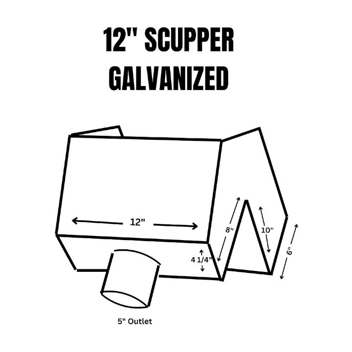 Lakefront Sheet Metal Scupper Galvanized Large 12"