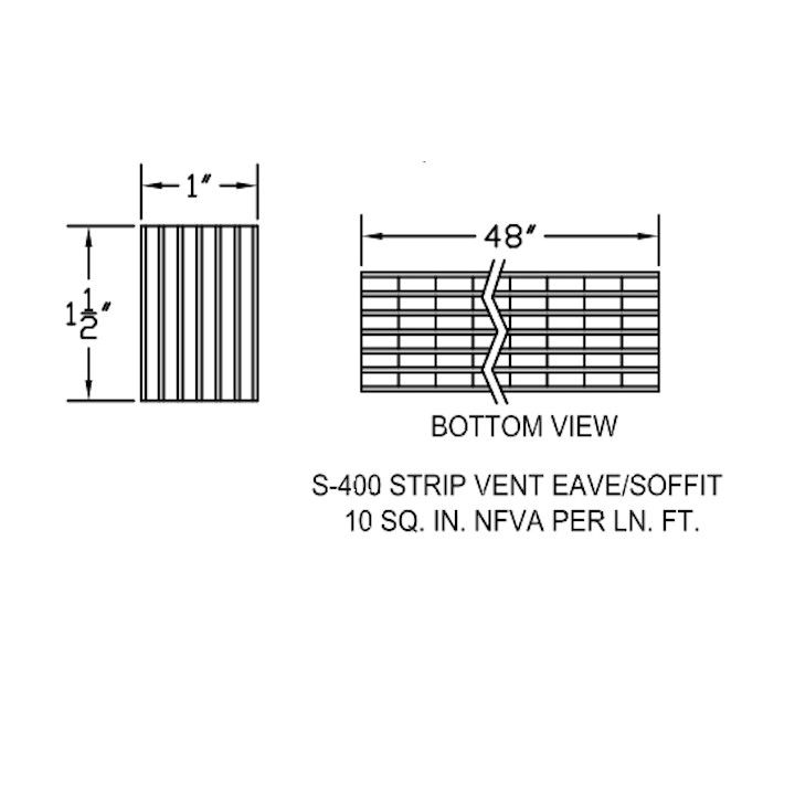 Cor-A-Vent S-400 Soffit Strip Vent 1"x1-1/2"x4' Black Coravent
