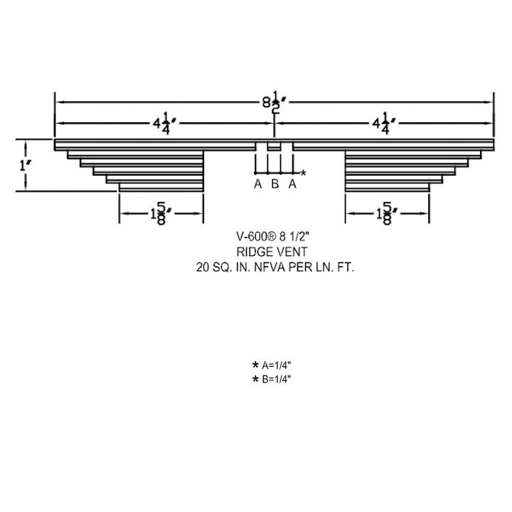 Cor-A-Vent V-600-8 Ridge Vent 1"x8-1/2"x4' 12ct Coravent