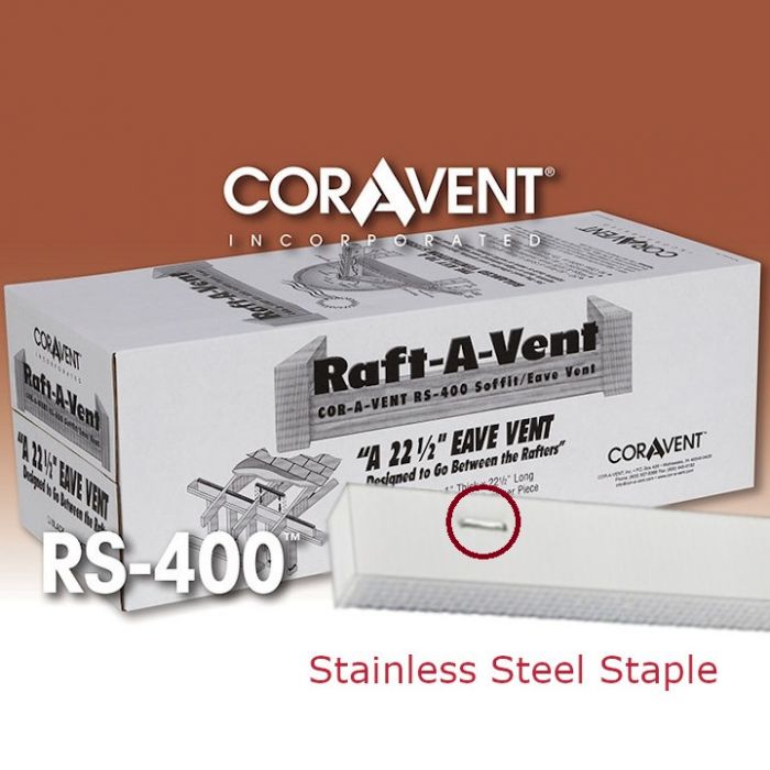 Cor-A-Vent RS-400SSWHT Stainless Staple Raft-A-Vent 1"x1.5"x22.5" White ...